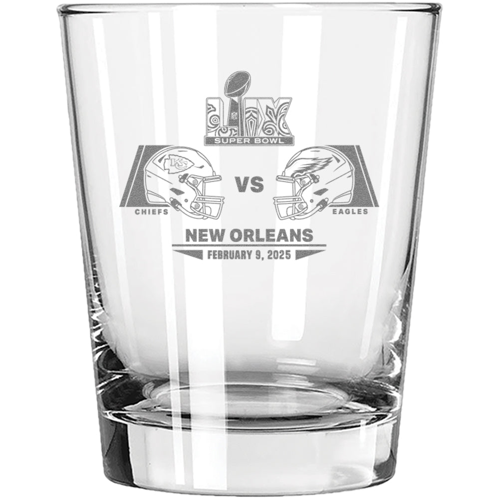 15oz Double Old Fashioned Glass, Etched, Super Bowl 59, Chiefs vs ...