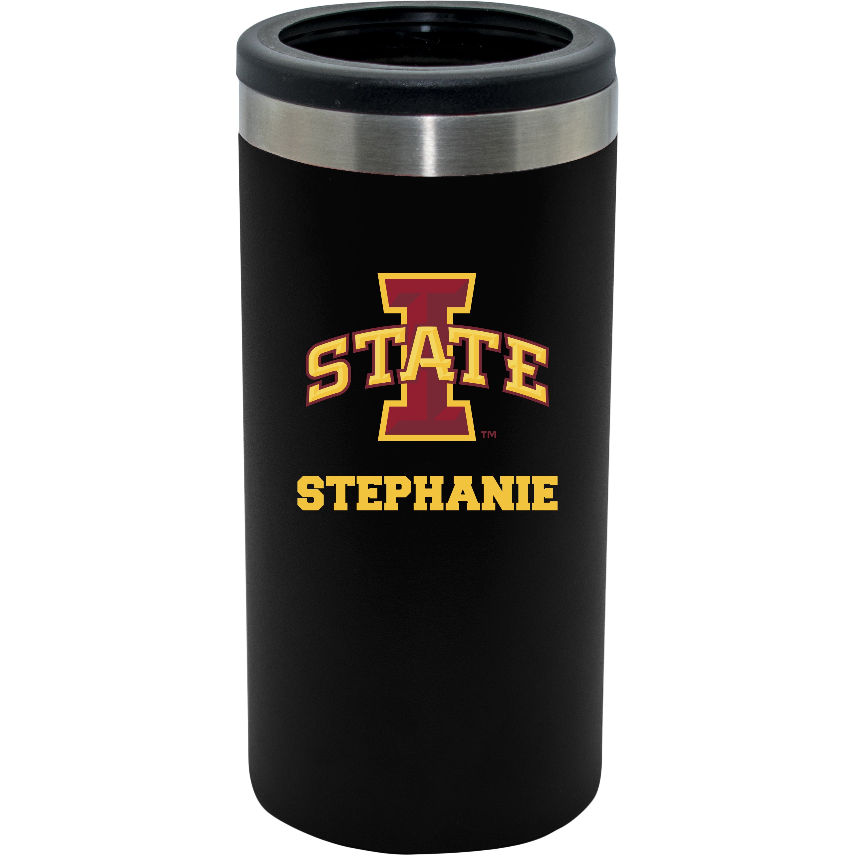 12oz Personalized Black Stainless Steel Slim Can Holder | Iowa State ...
